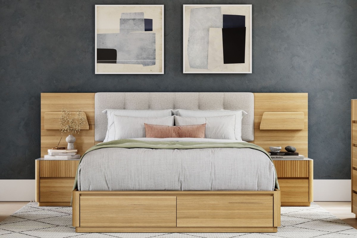 Elements King Extended Linen Overlay Headboard with Gas Lift Base Bedshed