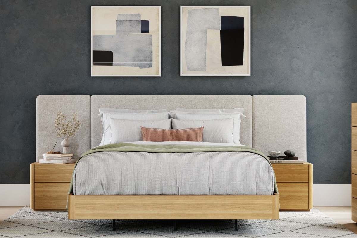 Elements King Linen Extended Upholstered Headboard with Floating Base Bedshed