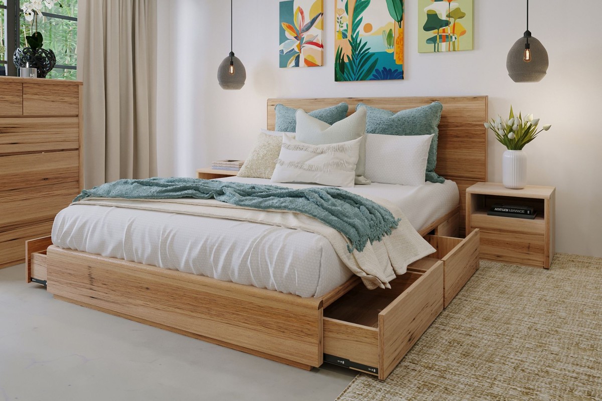 Wood queen bed frame with storage store