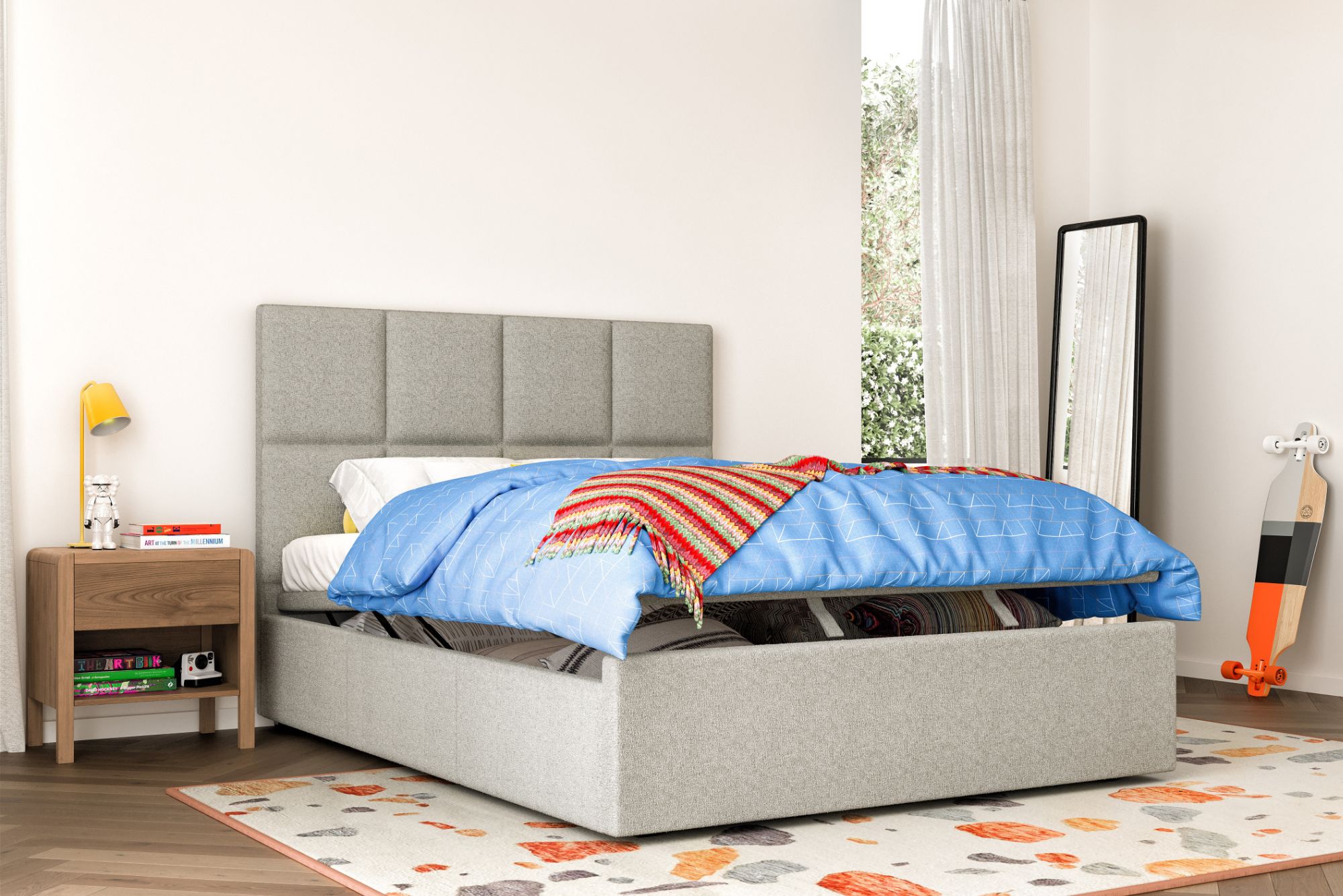 Avery Light Grey Lift Up Queen Bed Frame | Bedshed