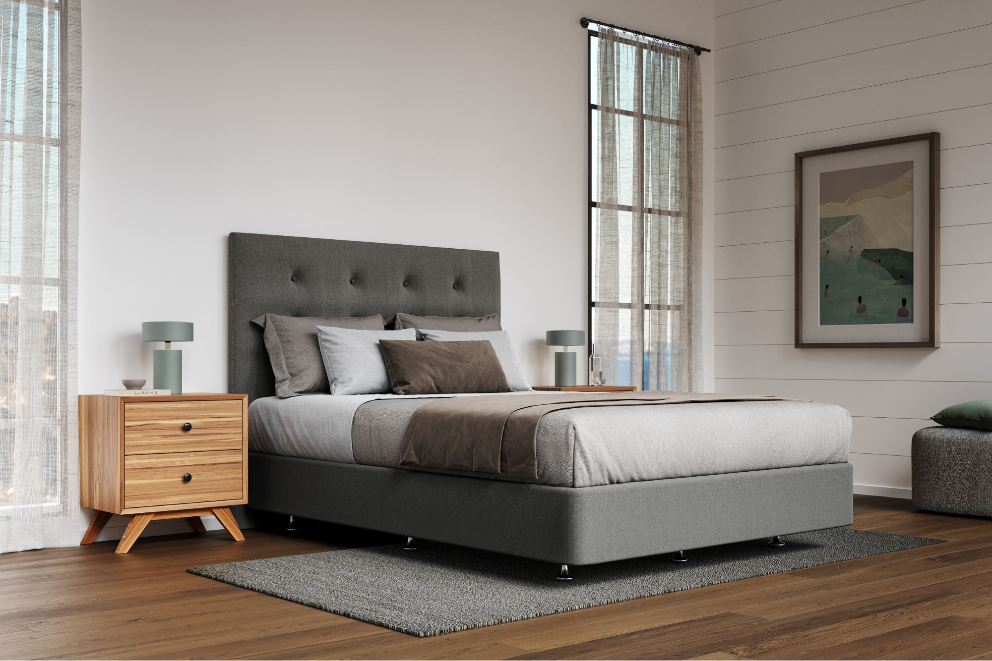 Options Concrete King Buttoned Headboard and Base | Bedshed