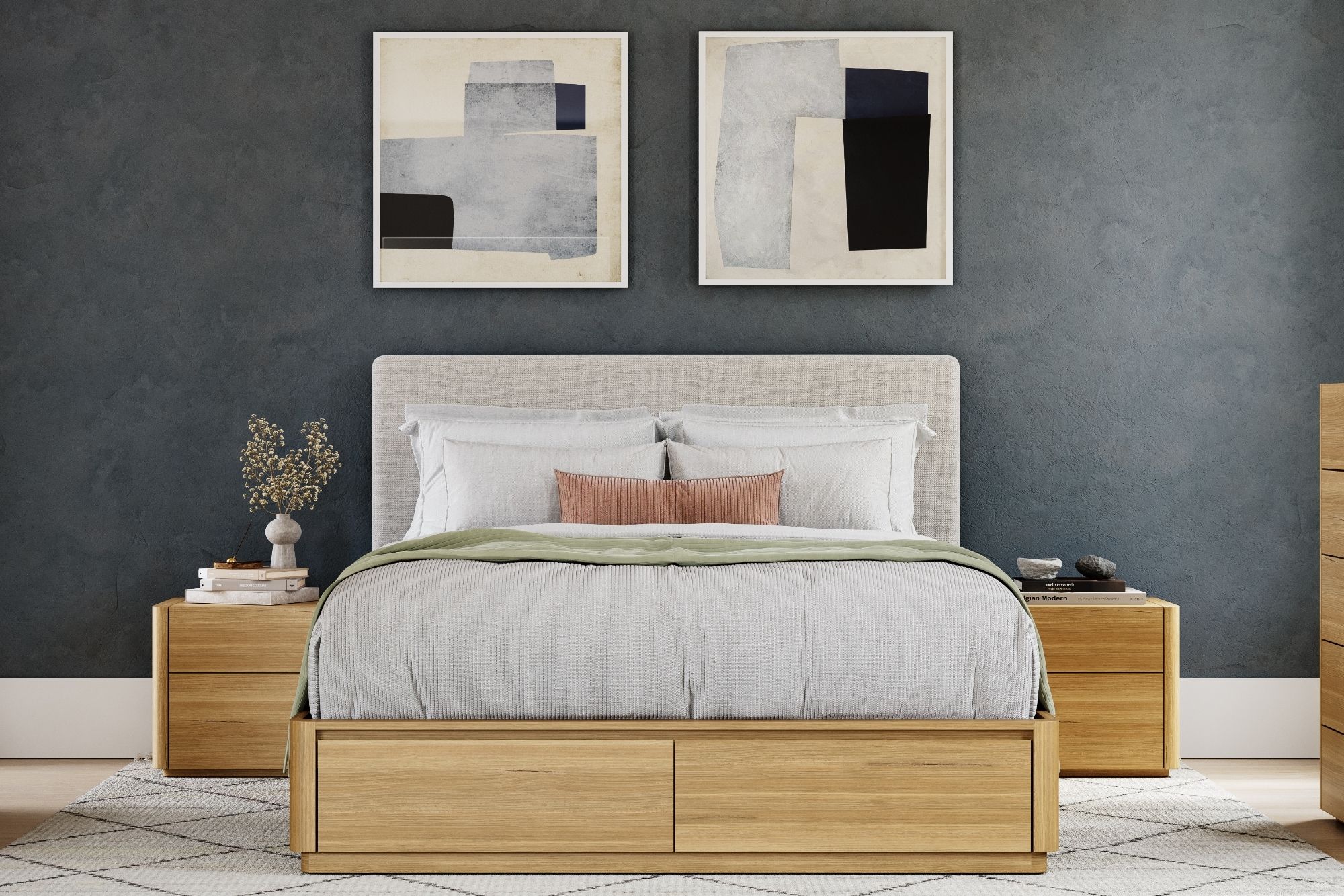 Elements King Linen Upholstered Headboard with Gas Lift Base | Bedshed