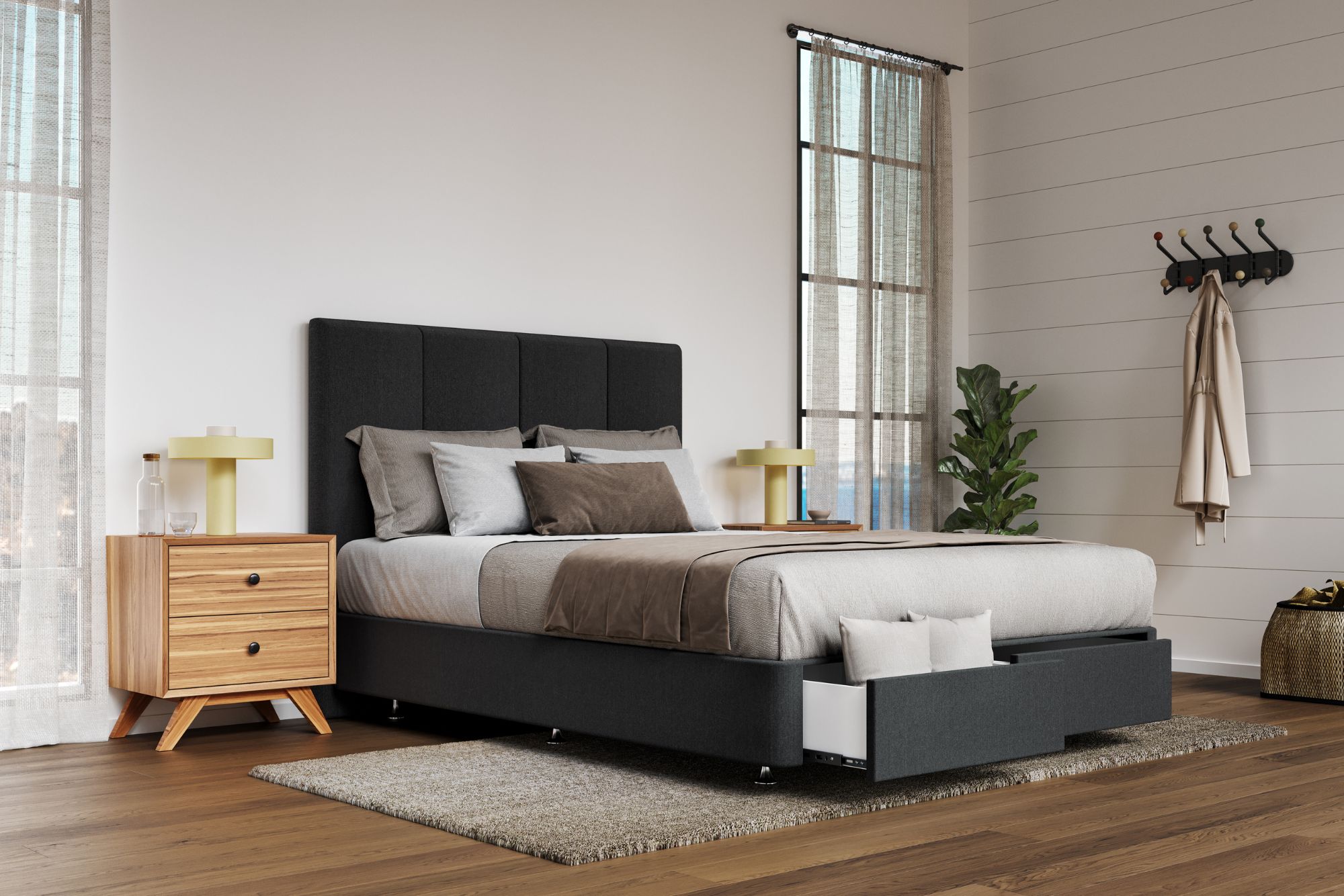 Options Smoke Queen Vertical Panel Headboard and 2 Drawer Base | Bedshed